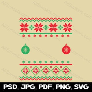 Ugly Christmas Sweater Clipart 6 Ornaments Red Flowers Poinsettia Xmas ...
