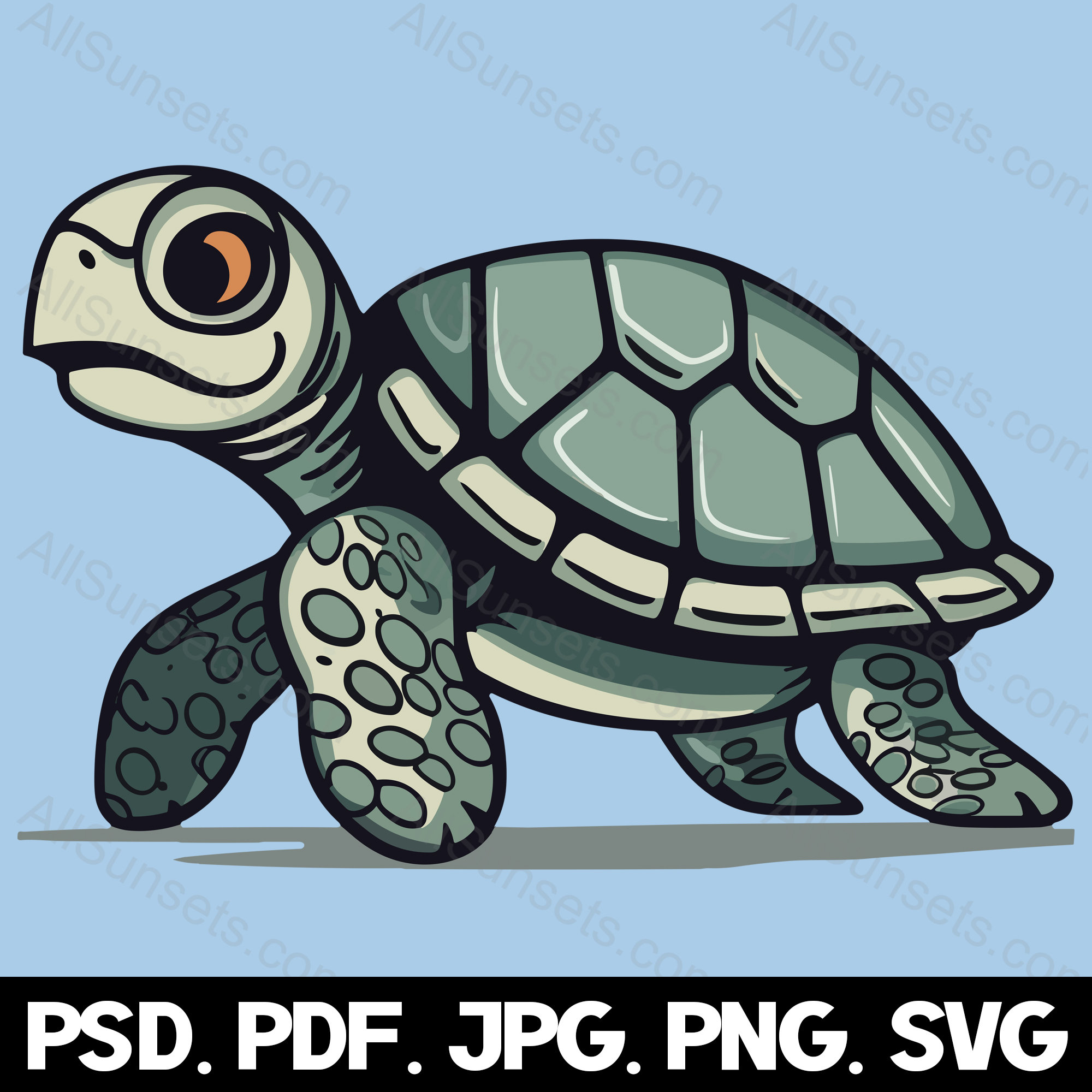 Sea Turtle Cartoon Svg Png Psd Jpg Pdf File Types Cute Ocean - Etsy