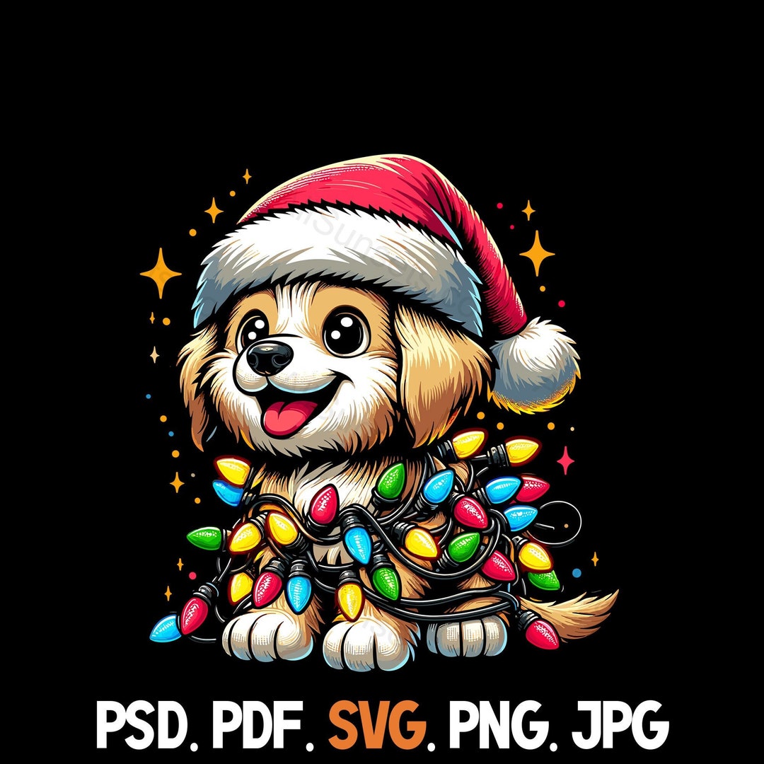 Cute Puppy Wrapped in Christmas Lights Svg Png Pdf Psd Jpg Files ...