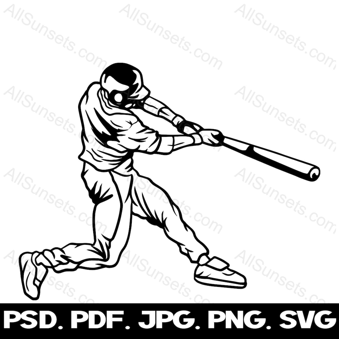 Baseball Player Svg Png Jpg Pdf Psd File Types Male Batter Vector ...