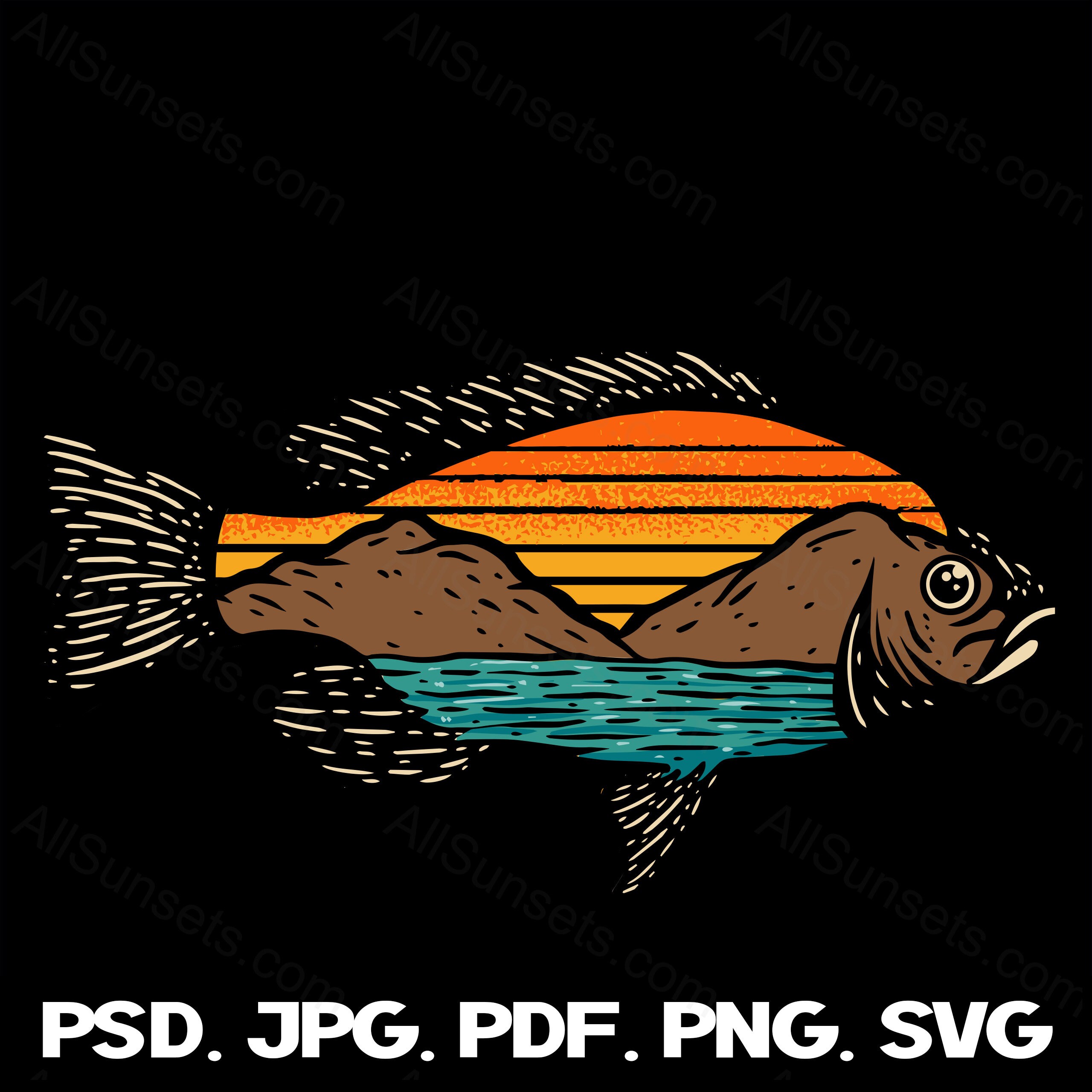 Bass Fish Mountain Sunset Svg Png Jpg Pdf Psd File Types - Etsy Israel