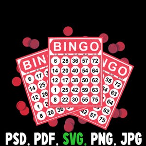 Bingo Cards Clipart Svg Png Jpg Pdf Psd | Red Bingo Game Night Graphic ...