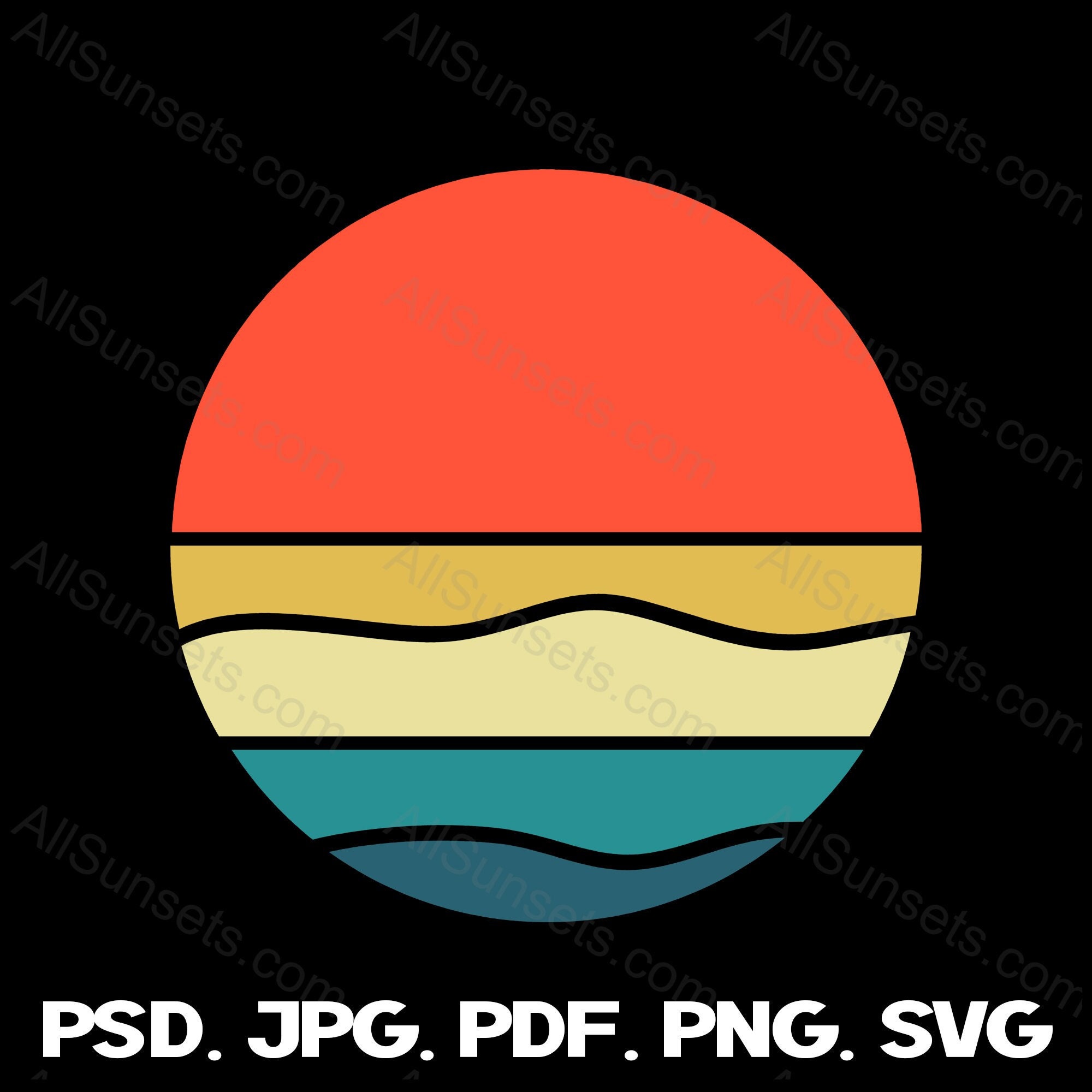 Retro Wavy Lines Circle Sunset SVG Clipart Ocean Waves Sun - Etsy