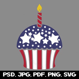 Cupcake Patriotic American Flag PNG and SVG Cut File Clipart 4th of ...
