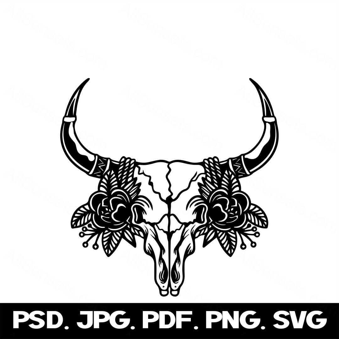 Boho Cow Skull Roses Svg Png Psd Pdf Jpg File Types South Western ...