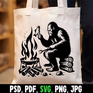 Bigfoot Campfire Cooking Silhouette Svg Png Jpg Psd Pdf File Types Yeti ...