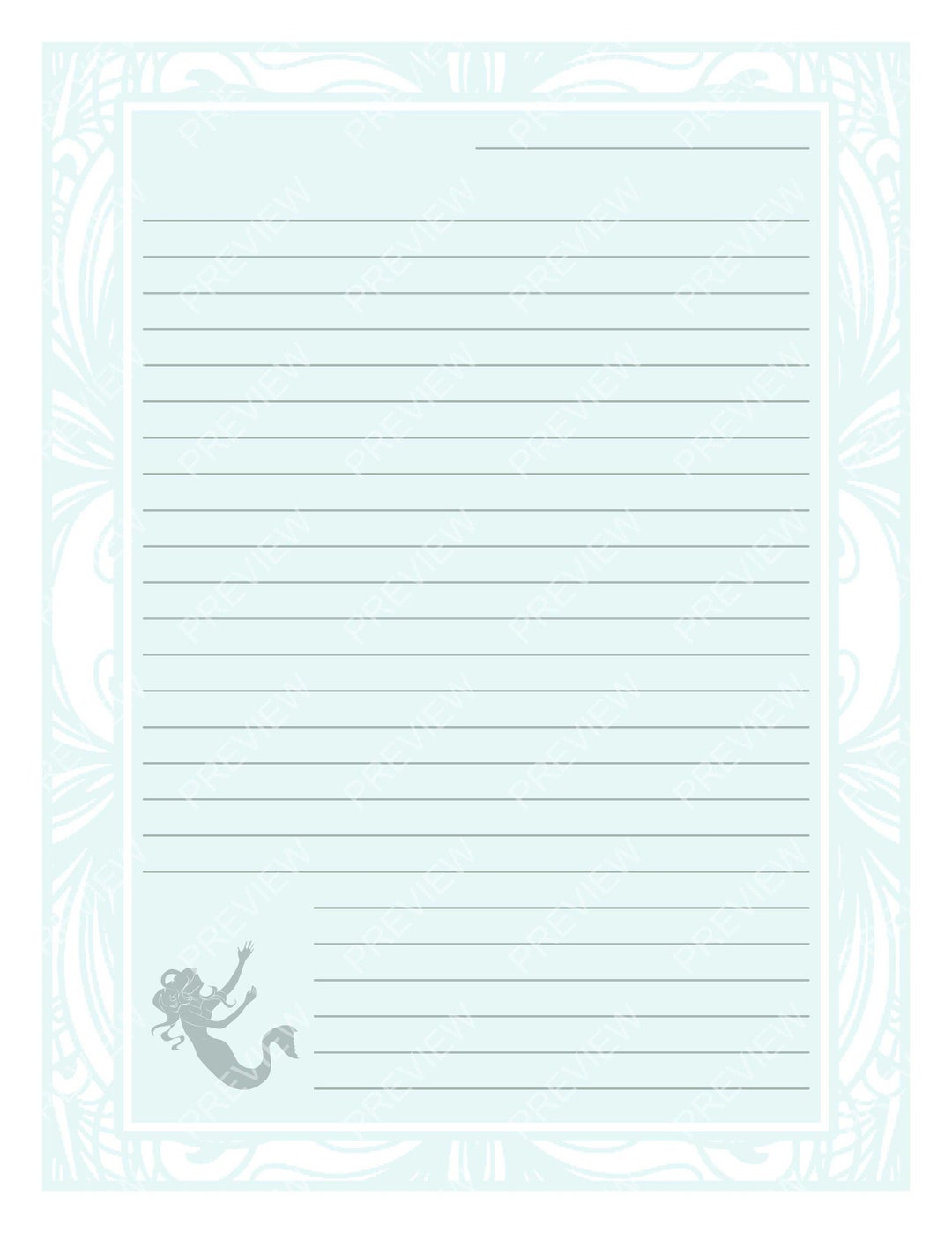 KDP Templates - Mermaid Themed Journal Lined Paper 12 Pages 8.5 X11 ...