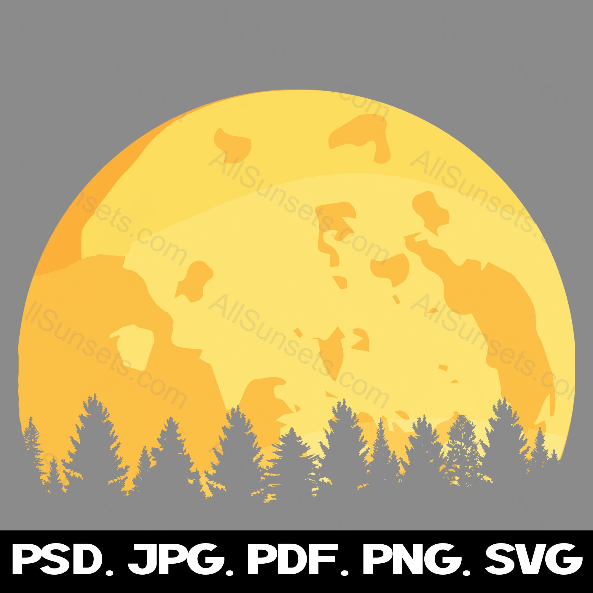 Full Moon Forest Evergreen Trees Svg Png Jpg Psd Pdf File - Etsy