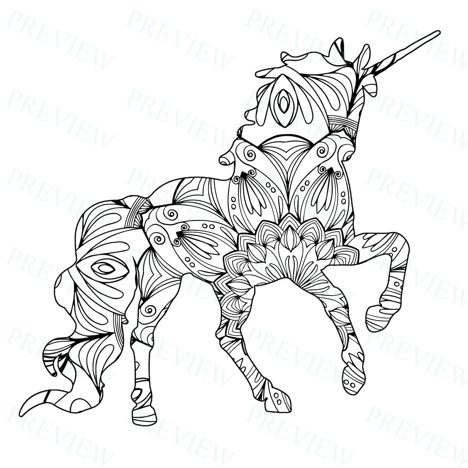 10 Mandala Unicorn Mandala Coloring Pages Commercial License | Etsy