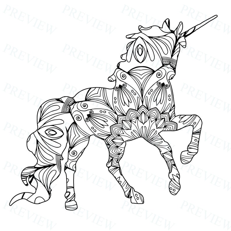 10 Mandala Unicorn Mandala Coloring Pages Commercial License - Etsy