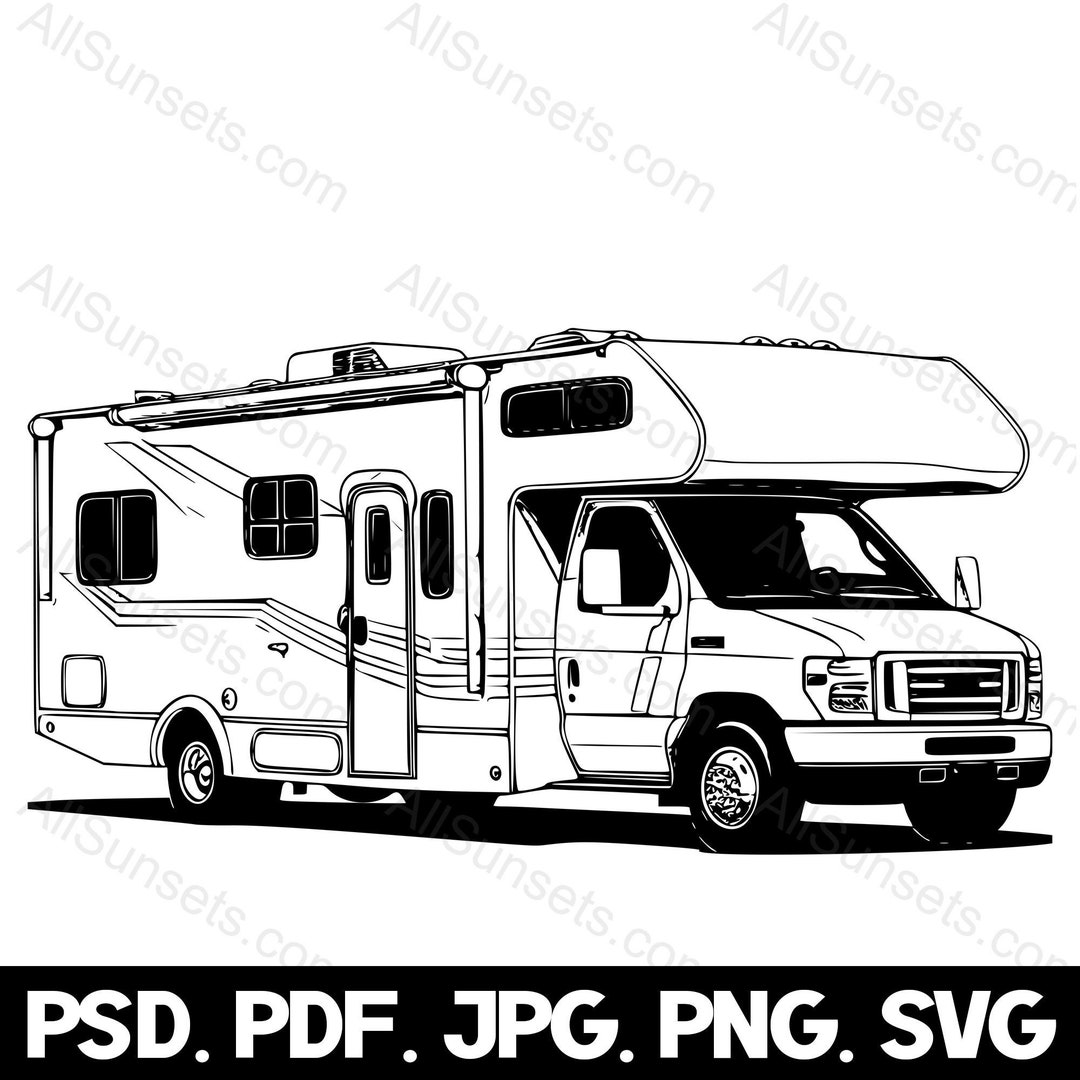 Class C Motorhome Silhouette Svg Png Psd Pdf File Types Camper Vehicle Motorcoach Bus Vector