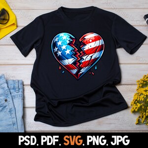 Broken Heart American Flag Svg Png Jpg Pdf Psd File Types Patriotic USA ...