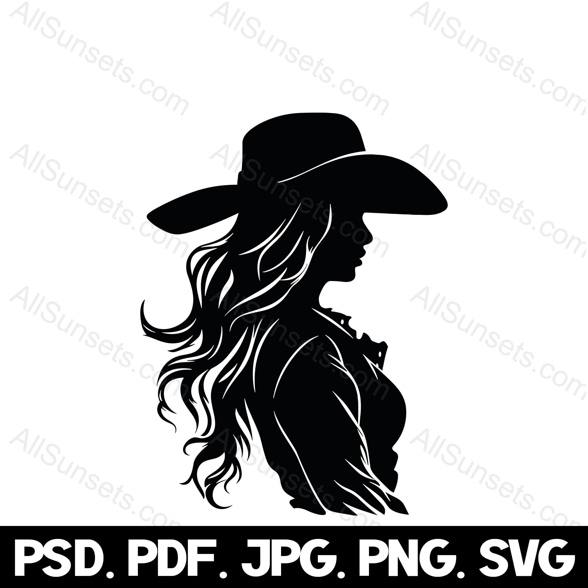 Cowgirl Pretty Long Hair Silhouette Svg Png Pdf Jpg Psd File Types ...