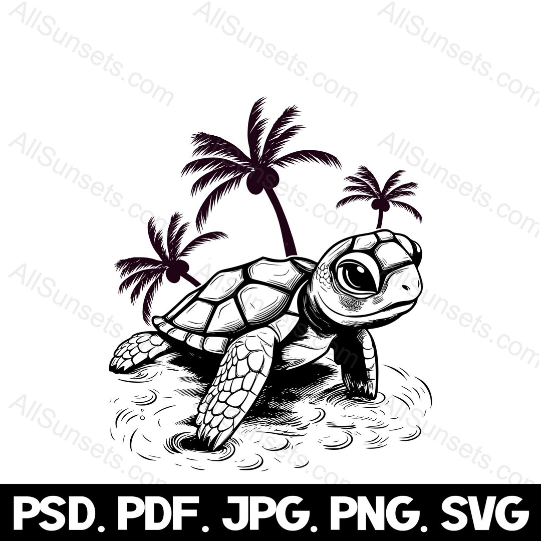 Sea Turtle Baby Palm Trees Silhouette Svg Png Psd Jpg Pdf File Types ...