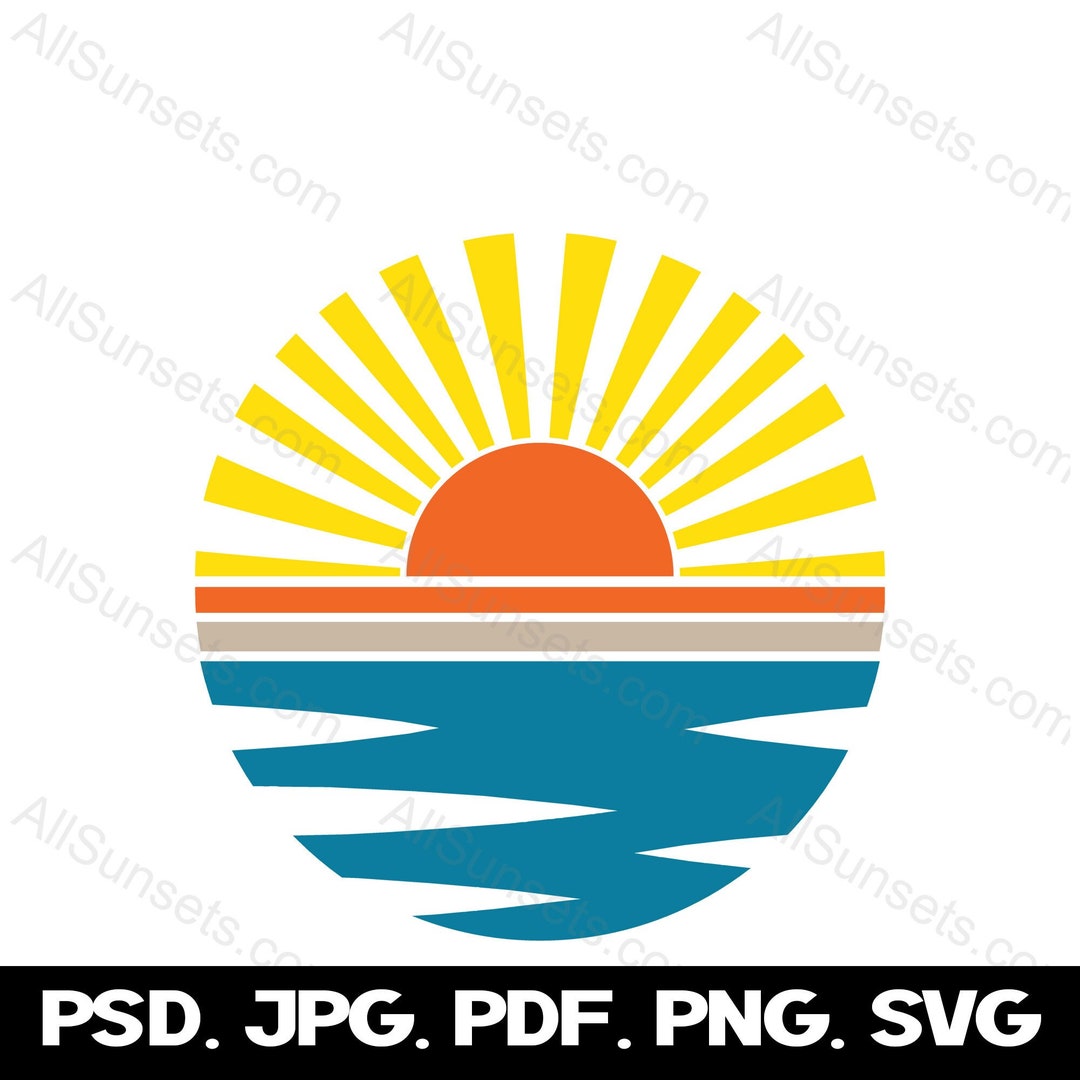 Ocean Sunrays Retro Sunset Svg Png Jpg Psd Pdf File Types Clipart Water ...
