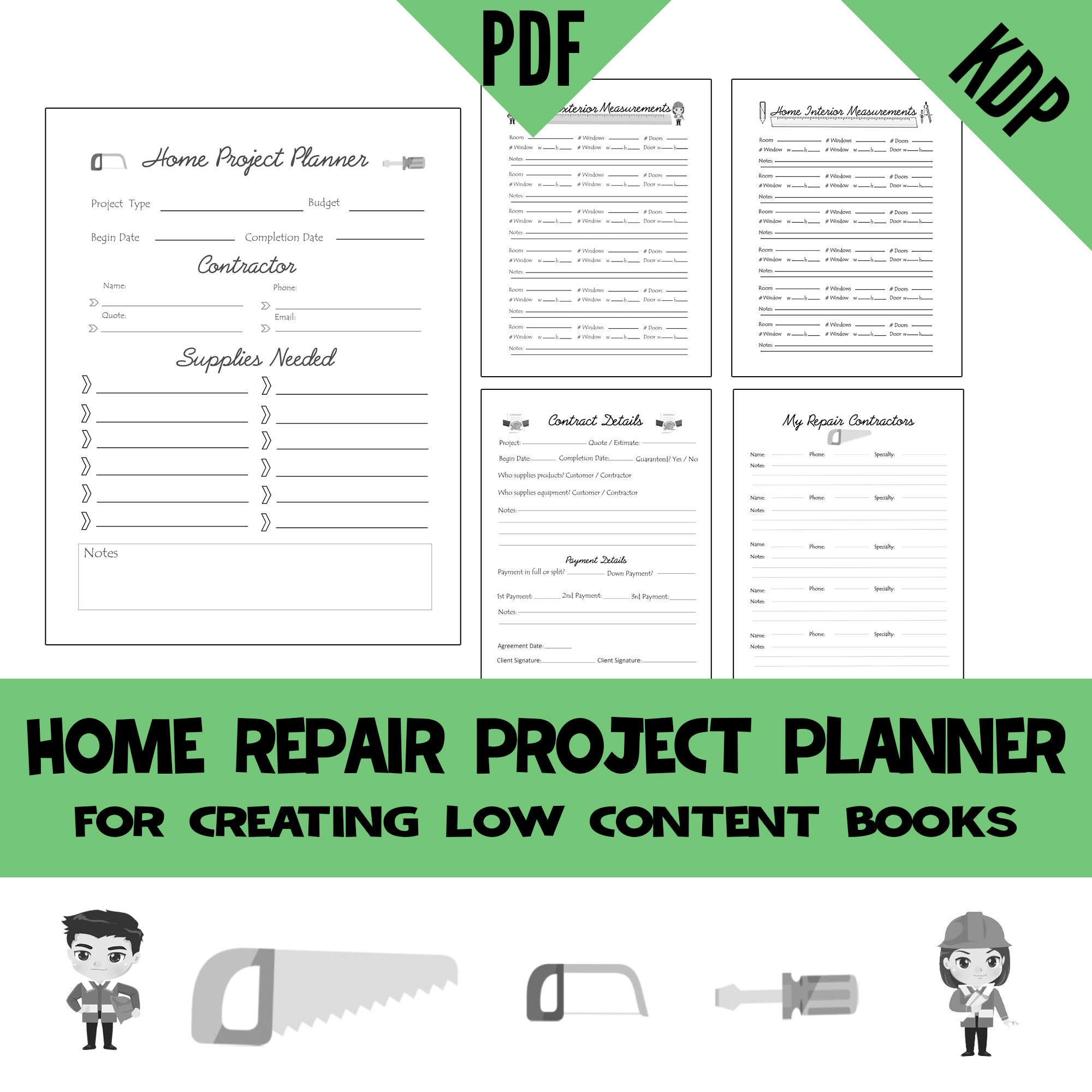 KDP Home Repair Planner Project Journal Interior Notebook - Etsy
