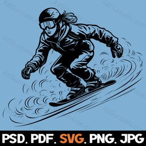 Snowboarding Girl Silhouette Svg Png Jpg Pdf Psd File Types - Etsy