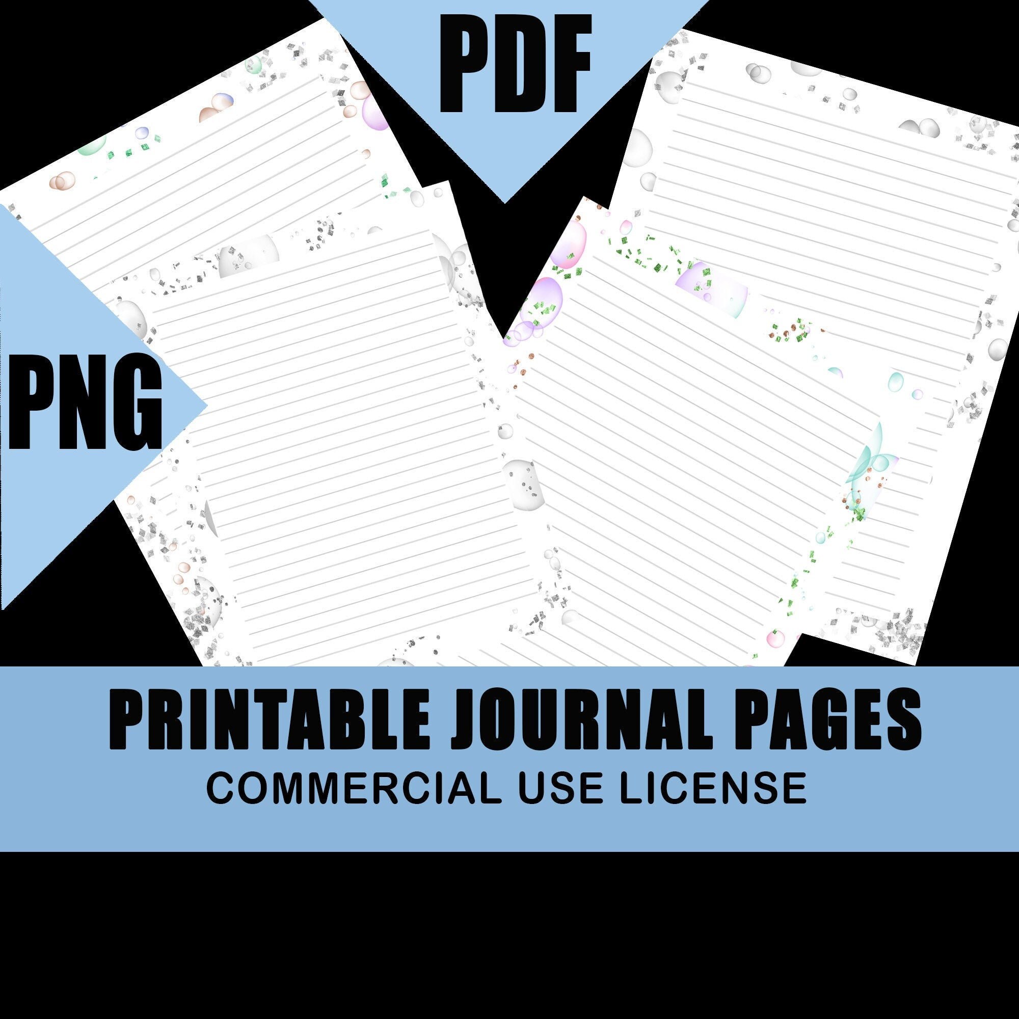 Balloons and Confetti Printable Journal Pages 4 PNGS and 4 PDF - Etsy