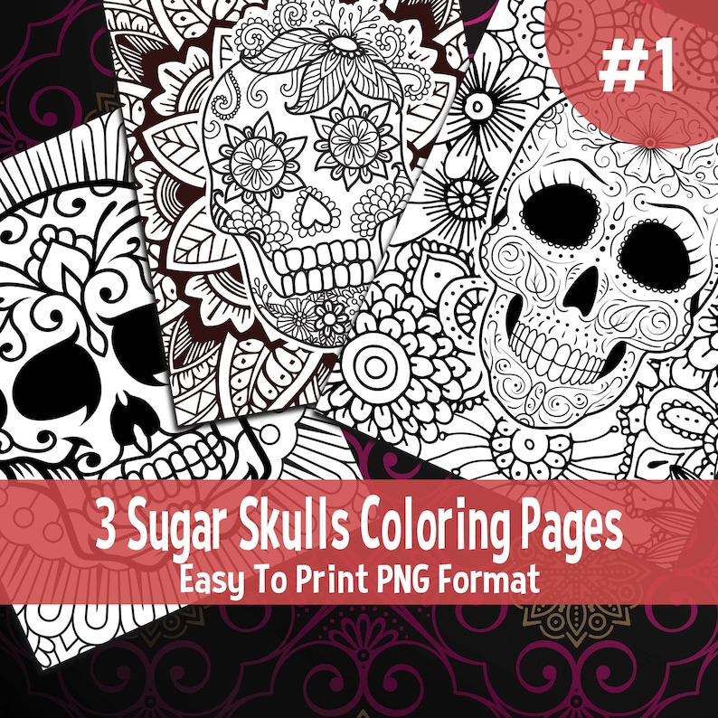 Sugar Skulls Adult Coloring Pages 3 Pack 1 Mexican Day of the - Etsy