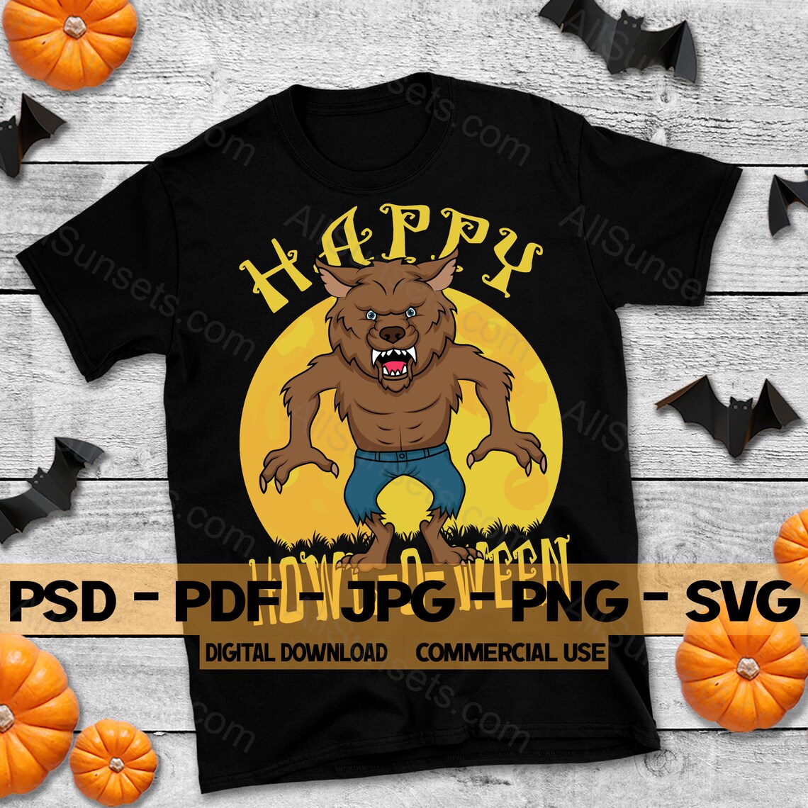 Werewolf Halloween Full Moon Svg Png Jpg Psd Pdf File Types - Etsy