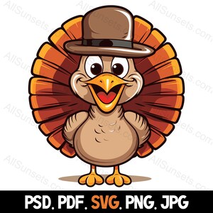 Turkey Wearing Hat Svg Png Pdf Psd Jpg File Types Funny Thanksgiving ...