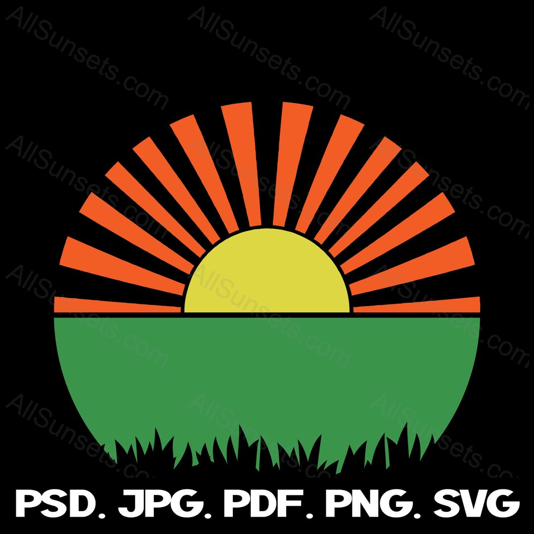 Grass Cutout Sunburst Retro Sunset Svg Png Jpg Psd Pdf File Types ...