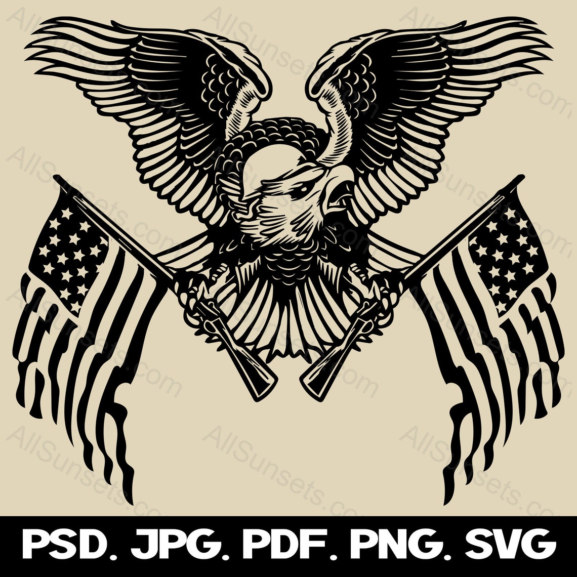 Eagle American Flags on Rifles Svg Png Pdf Psd Jpg Vector File - Etsy