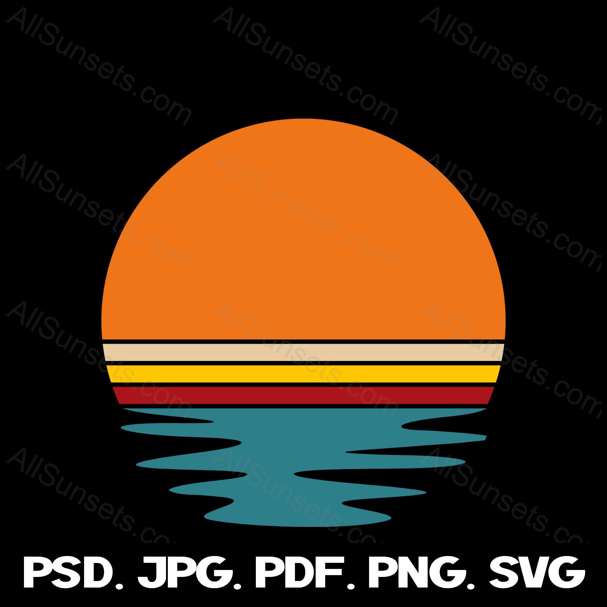 Retro Vintage Sunset PNG and SVG Cut File Clip Art Wave 5 - Etsy