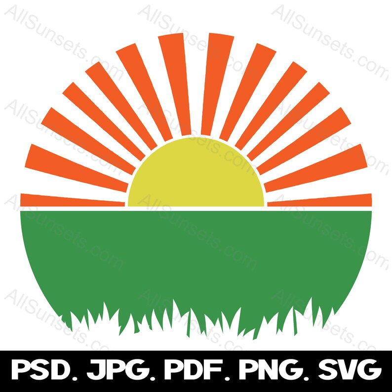 Grass Cutout Sunburst Retro Sunset Svg Png Jpg Psd Pdf File - Etsy