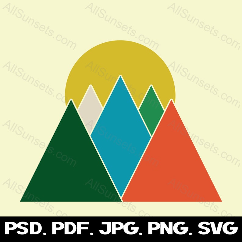 Retro Triangle Mountains Sunset Svg Png Jpg Pdf Psd File Types Clipart ...