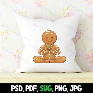 Gingerbread Man Cookie Sitting Yoga Pose Christmas Yuletide Clipart Svg ...