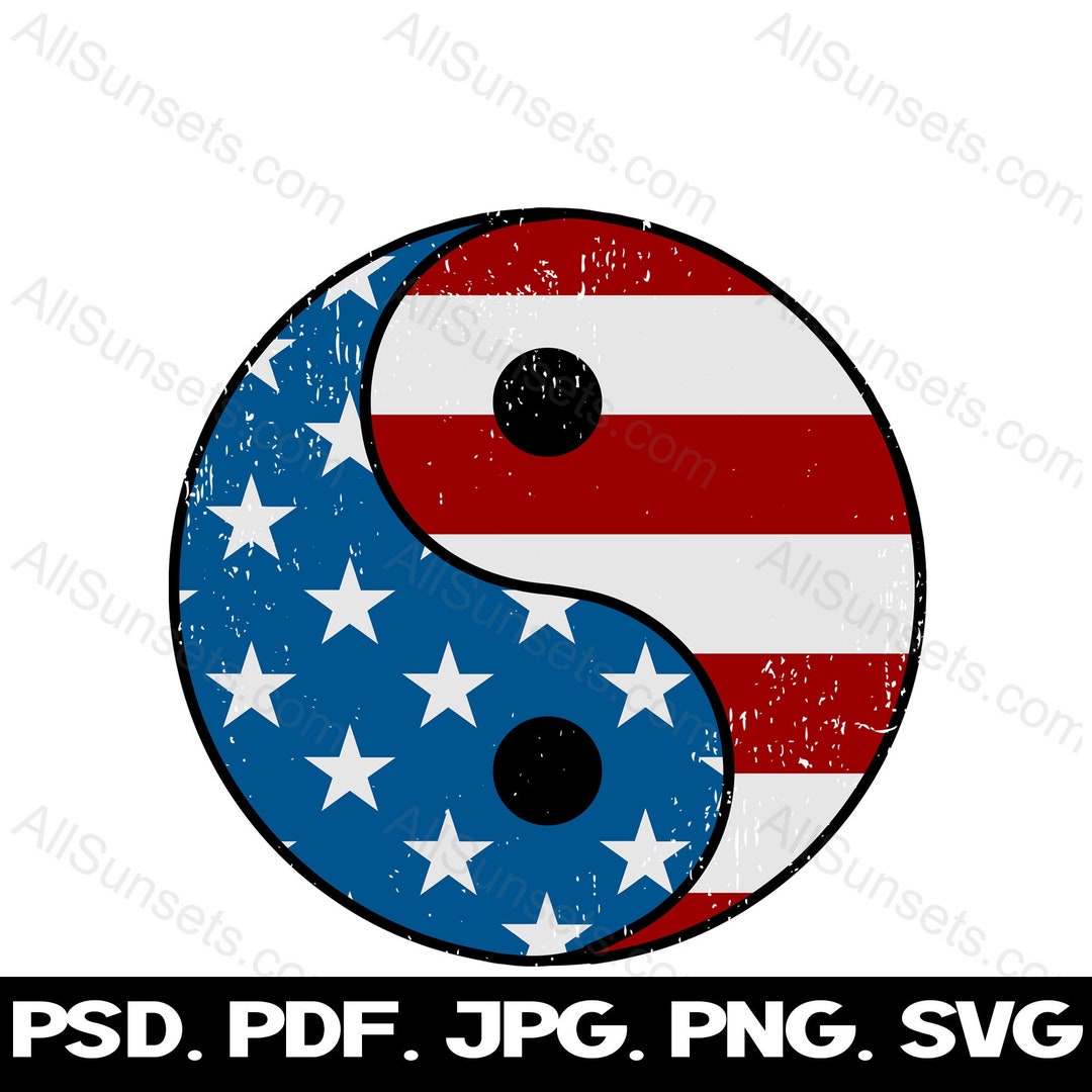 Yin Yang American Flag Distressed Svg Png Jpg Pdf Psd File Types ...