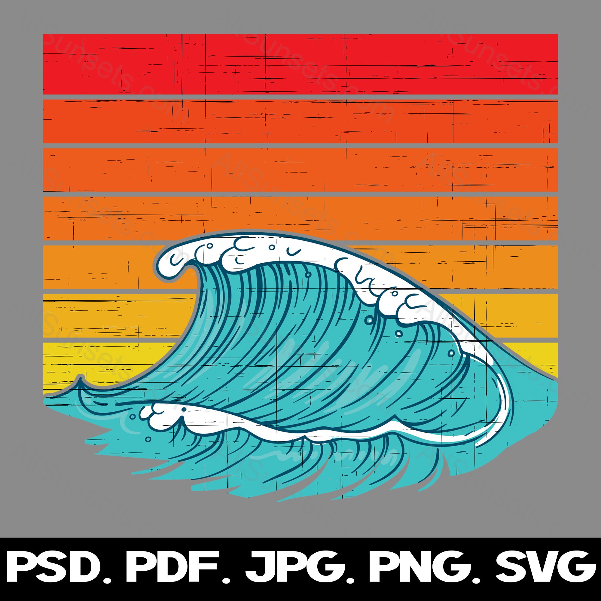Retro Vintage Sunset Ocean Waves Svg Png Jpg Pdf Psd File Types Clipart ...