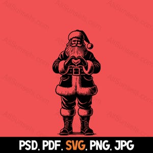 Santa Claus Heart Silhouette SVG Png Psd Jpg Pdf File Types Christmas ...