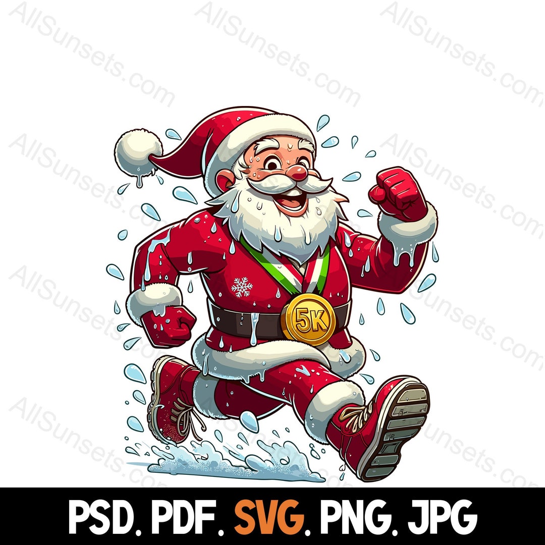 Santa Claus 5k Jogging Svg Png Pdf Psd Jpg Files Christmas Race Medal ...