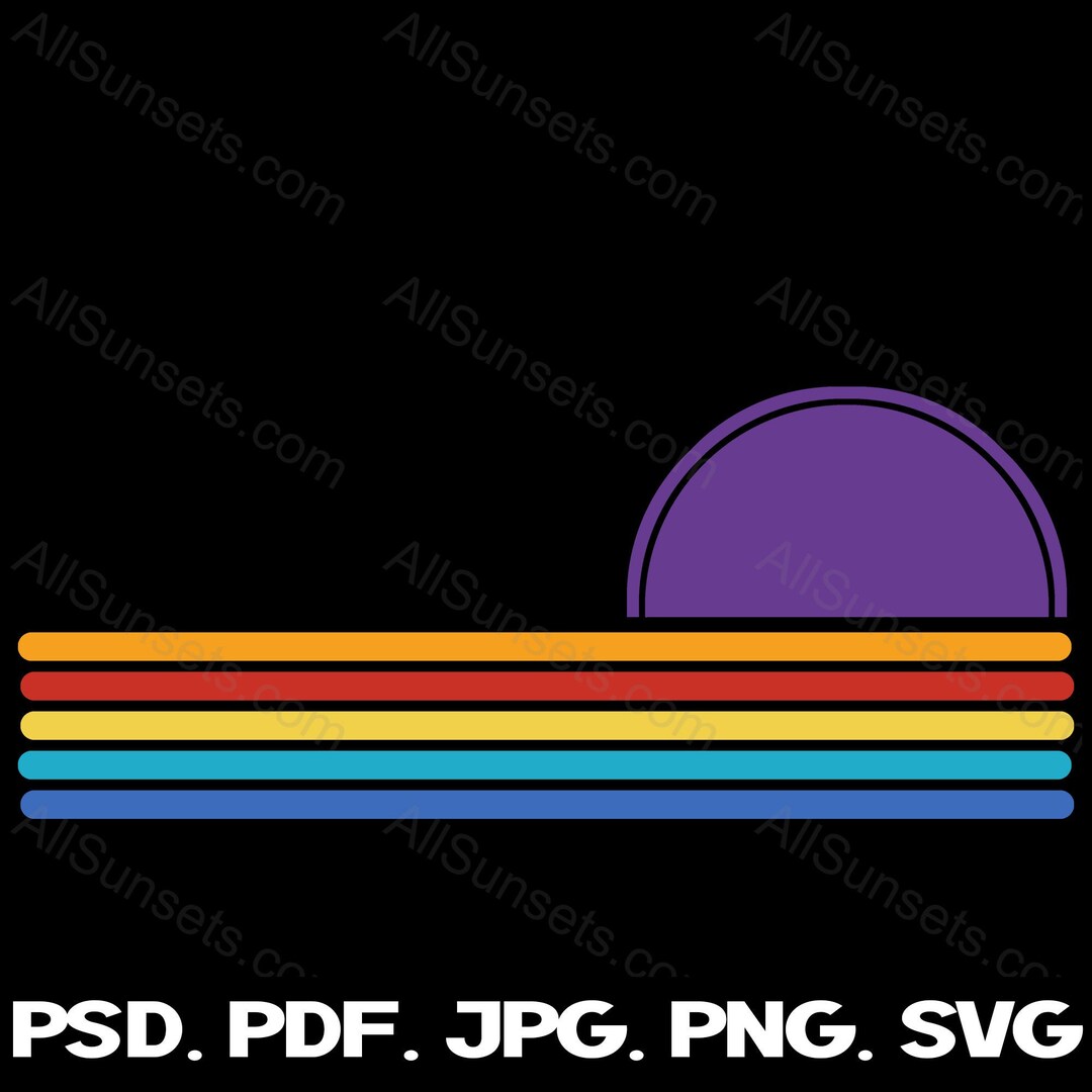 Retro Horizontal Stripes Half Circle Sunset Svg Png Jpg Pdf Psd File ...