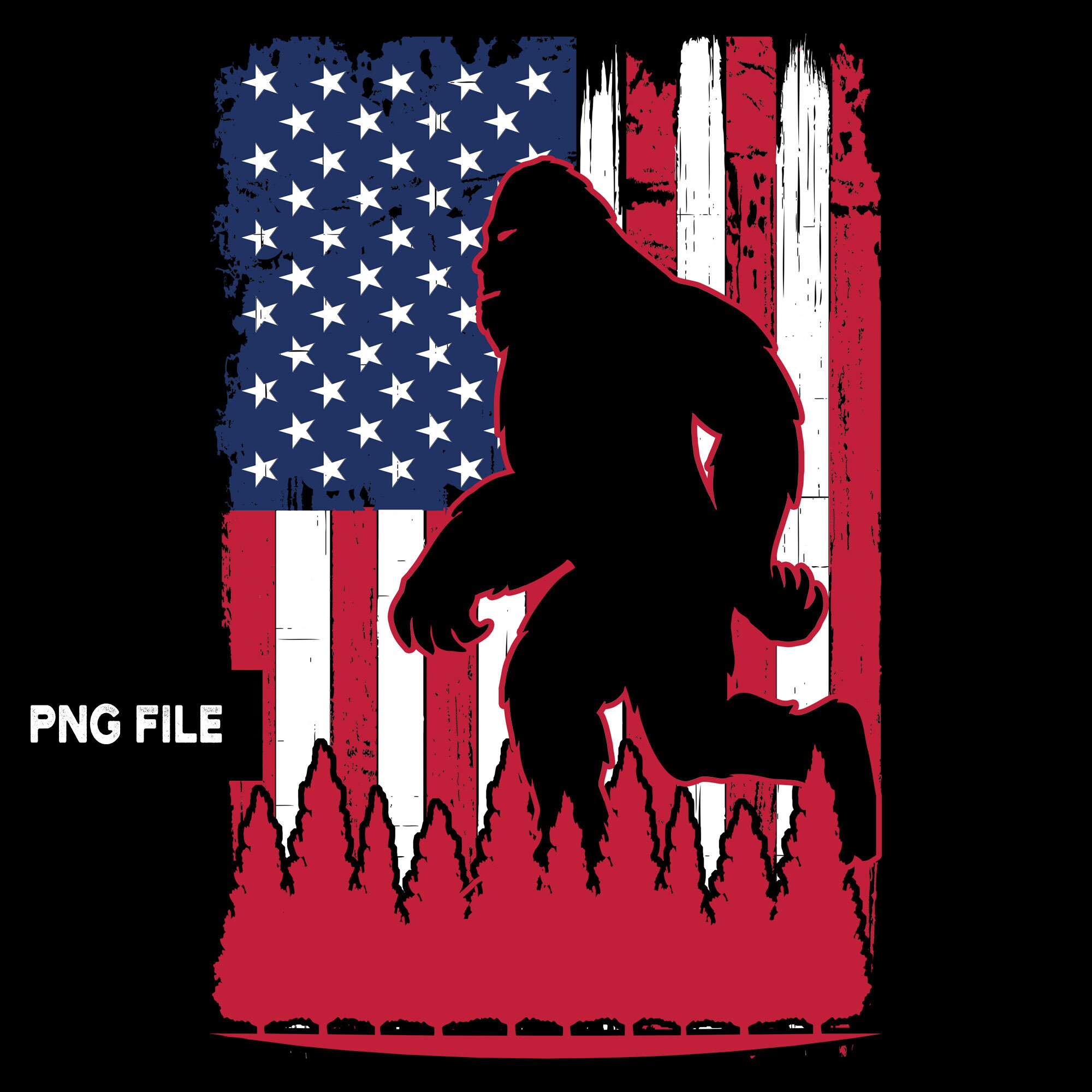 Bigfoot Forest American Flag PNG Files Transparent Patriotic | Etsy