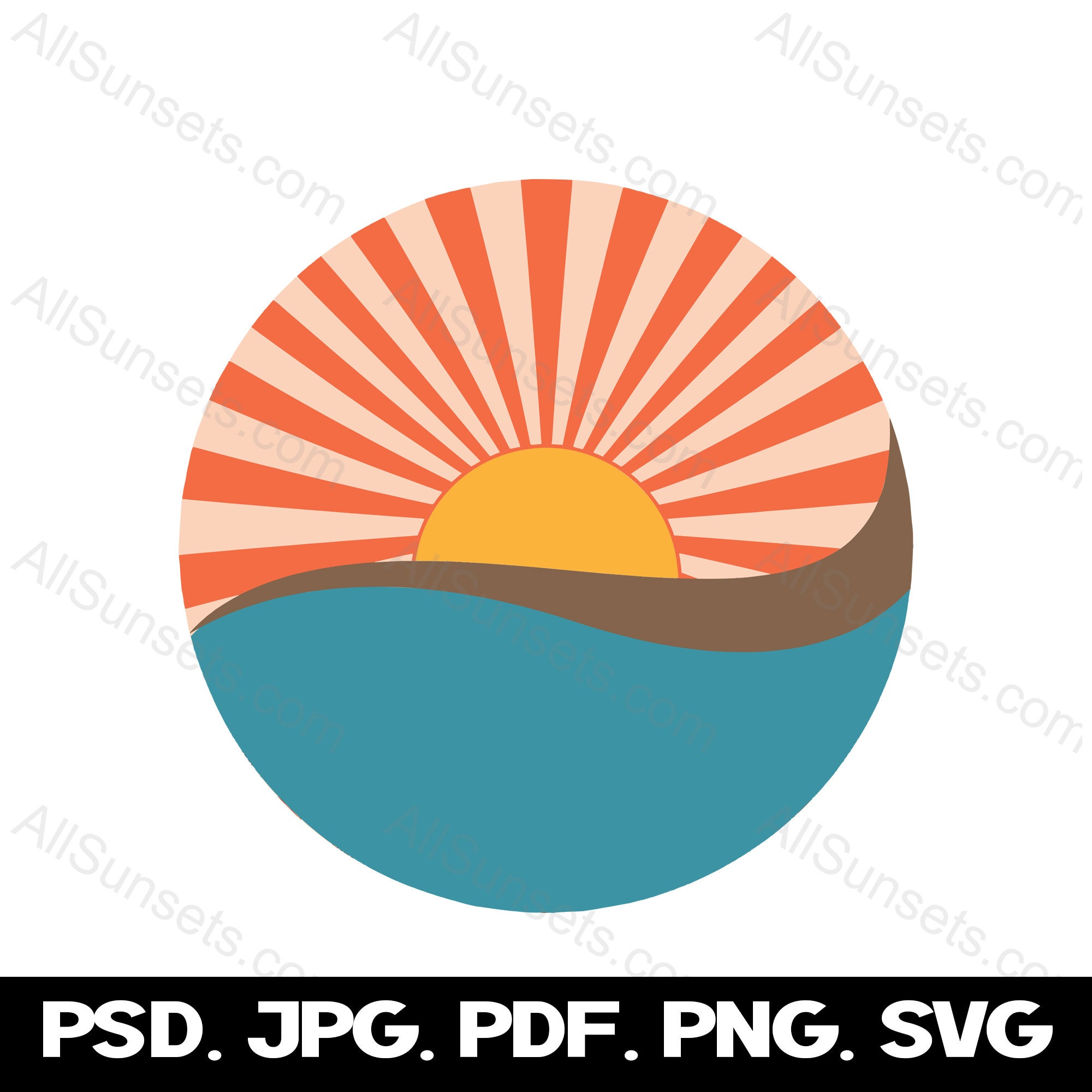 Retro Vintage Sunset Ocean Waves Sun Rays Svg Png Jpg Psd Pdf - Etsy