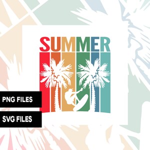 Summer Beach Surfing SVG PNG Files Palm Trees Retro Stripes Sunset ...
