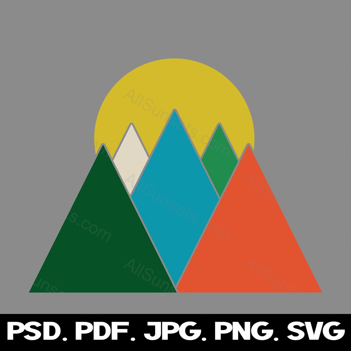 Retro Triangle Mountains Sunset Svg Png Jpg Pdf Psd File Types Clipart ...