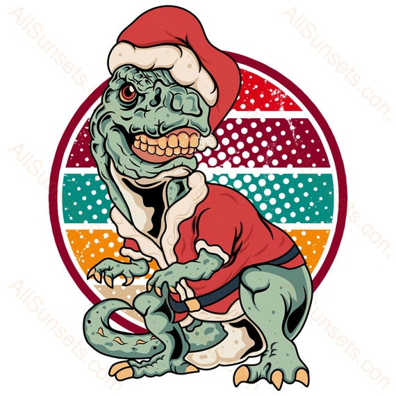 T-rex Sunset t-rex Dino Santa Hat Christmas Retro Sunset PNG | Etsy