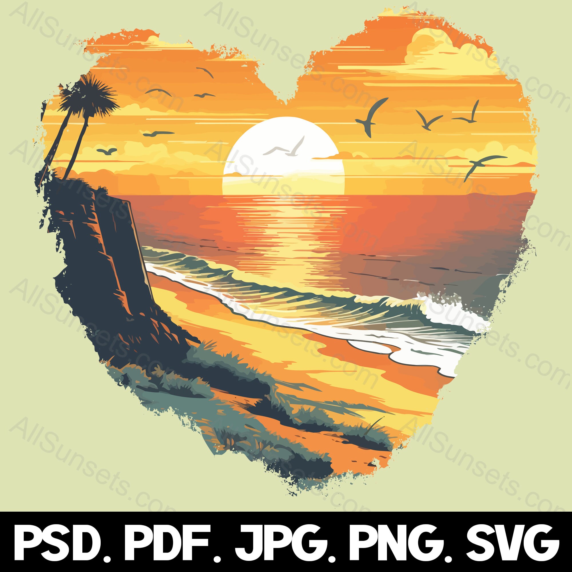 Beachside Cliffs Heart Shaped Sunset Svg Png Jpg Pdf Psd File - Etsy