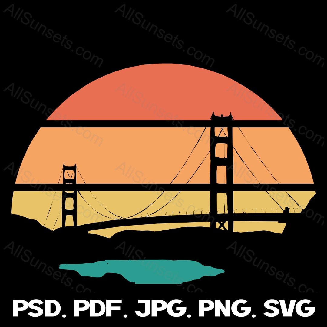 Bridge Retro Sunset PNG SVG Cut Files Clipart Print on Demand San ...