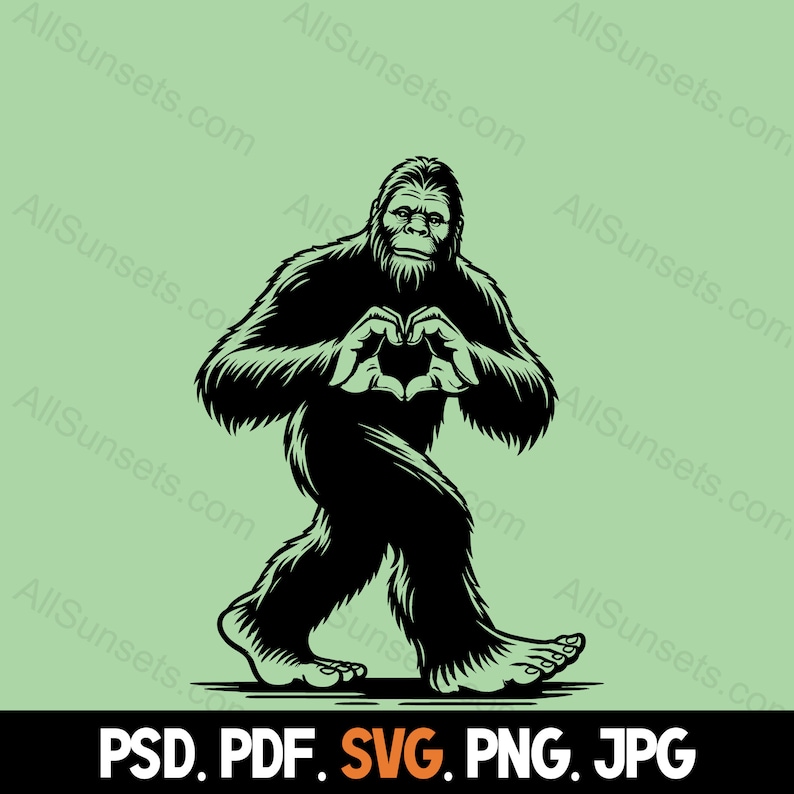 Bigfoot Hands Making Heart Silhouette Svg Png Jpg Psd Pdf File Types ...