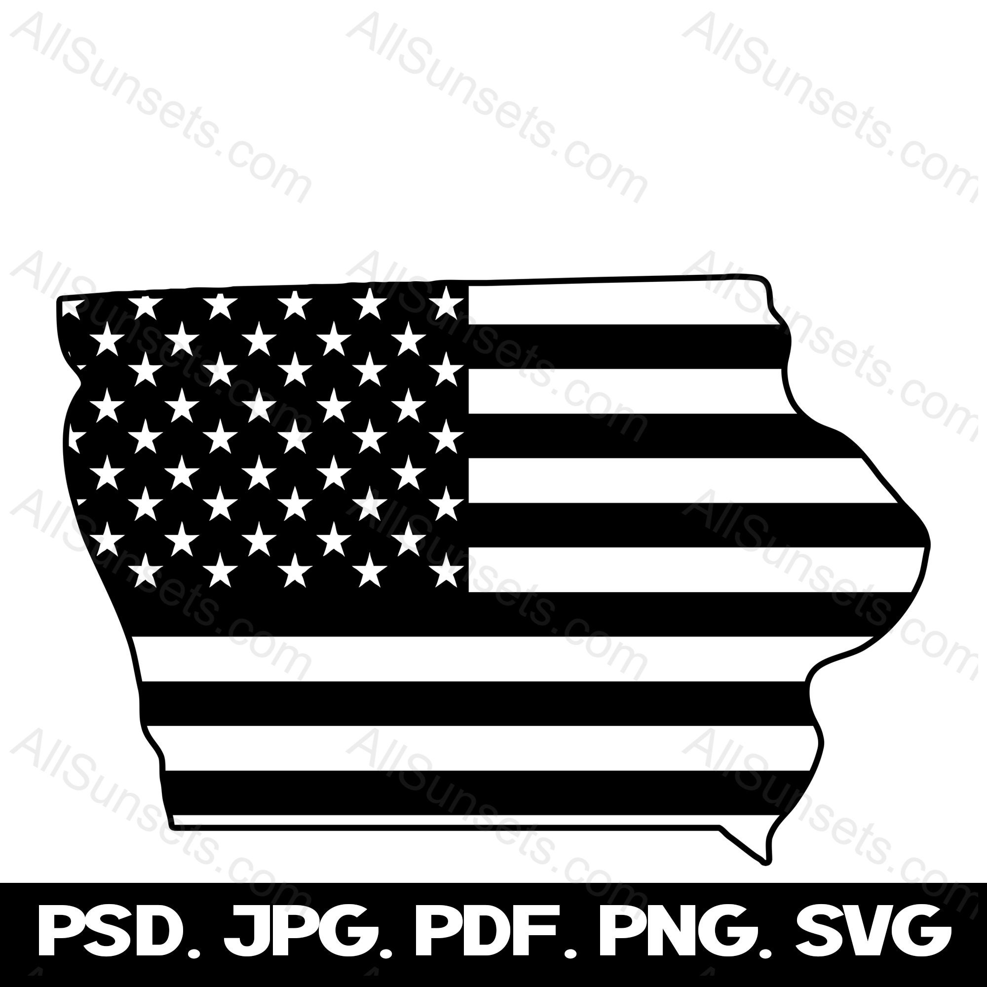 Iowa State Shape American Flag PNG SVG Patriotic Clipart USA - Etsy