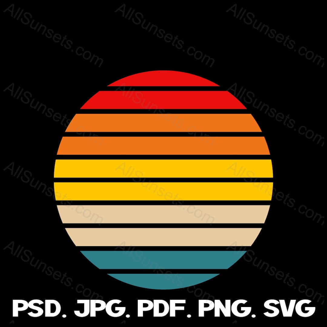 Retro Vintage Sunset PNG and SVG Cut Files Clipart Sun 5 Color Palette ...