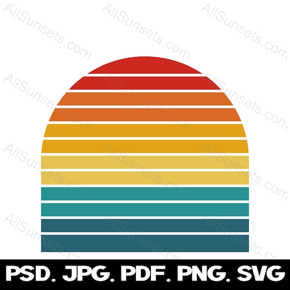 Retro Vintage Sunset PNG PSD SVG Pdf Jpg Files Clipart Sun 6 - Etsy