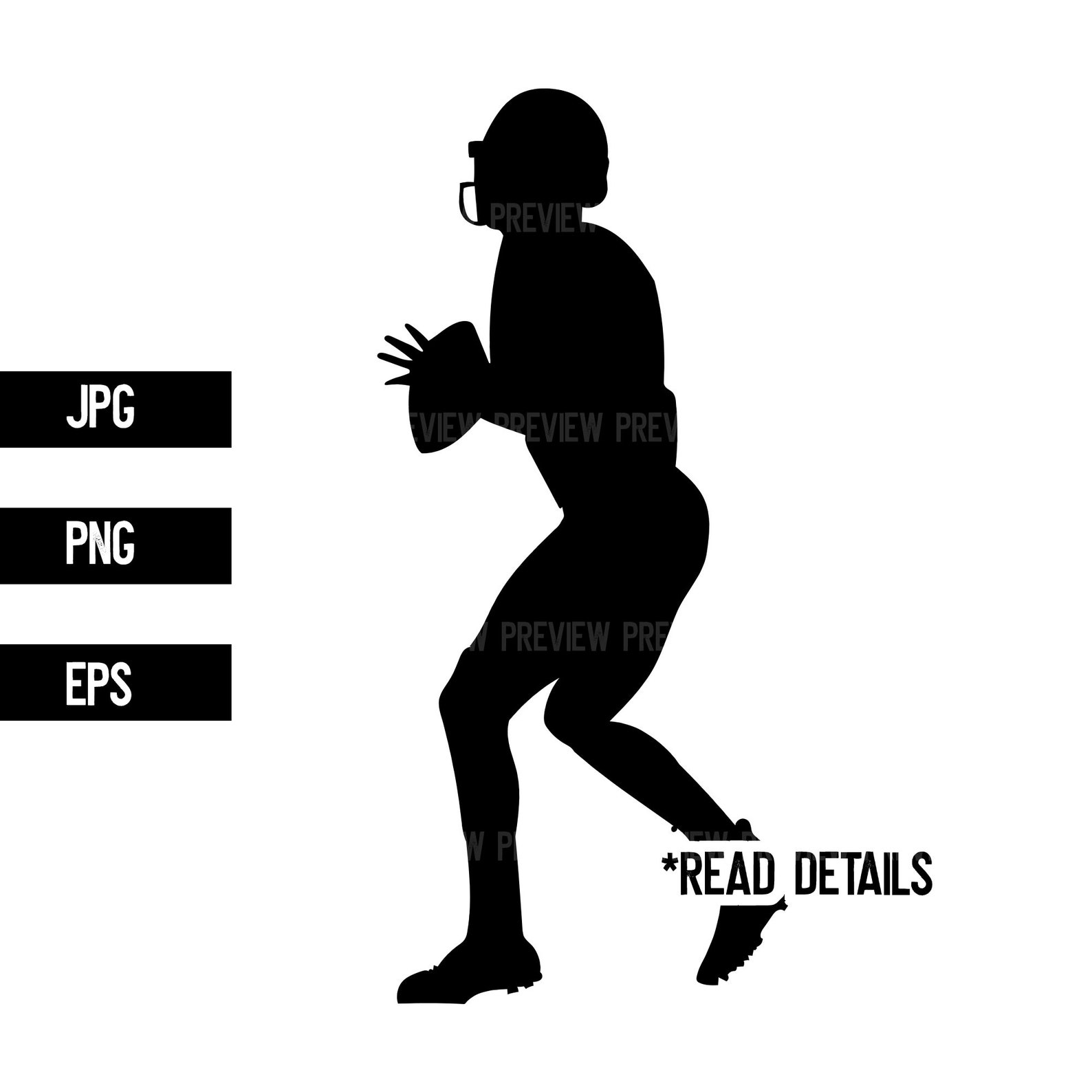 Quarterback American Football Player Clipart Silhouette Svg Png Jpg Pdf ...