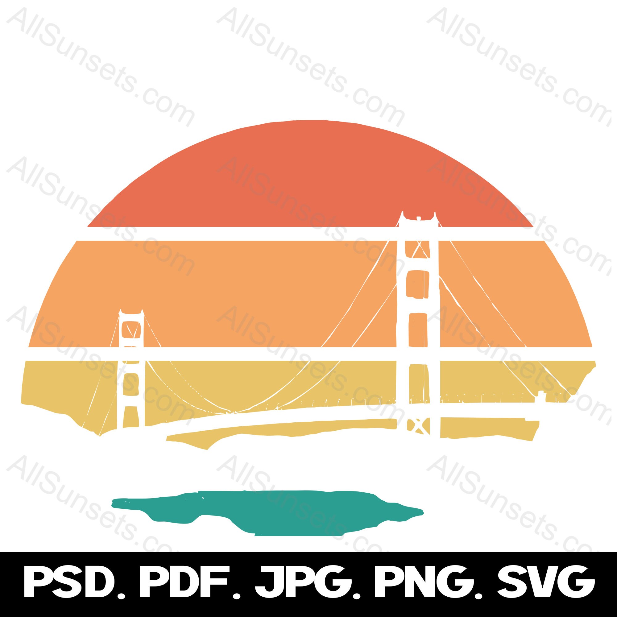 Bridge Retro Sunset PNG SVG Cut Files Clipart Print on Demand - Etsy