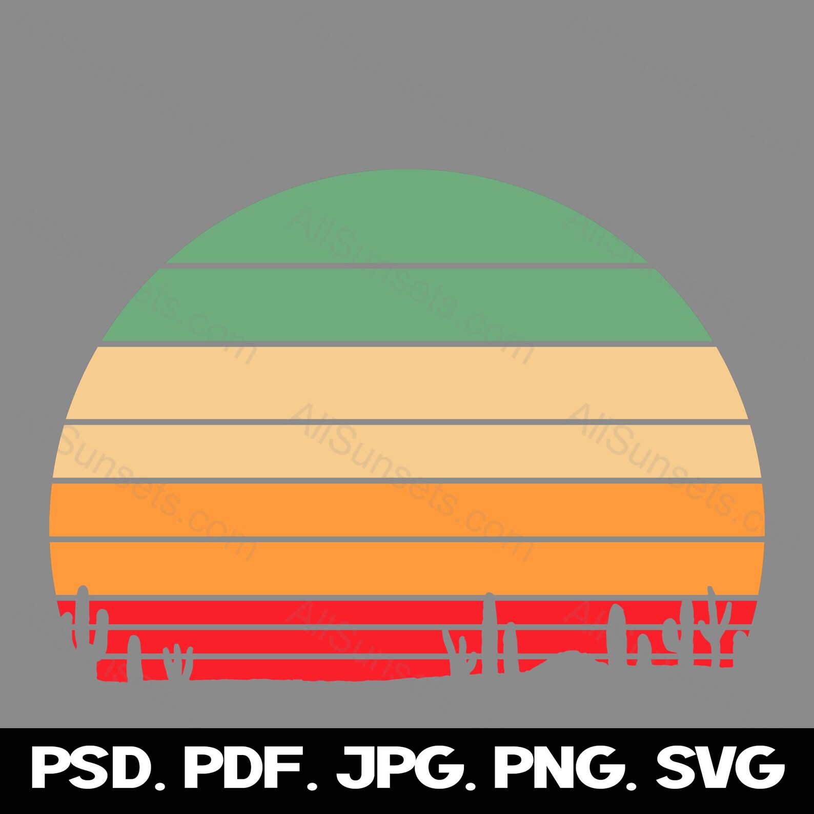 Cactus Desert Retro Sunset PNG SVG Cut Files Western Southern Cacti ...